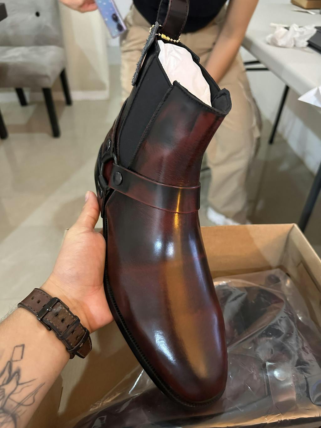 Botas chelsea fabricadas en piel color vino para hombre | Thoro – THORO 650