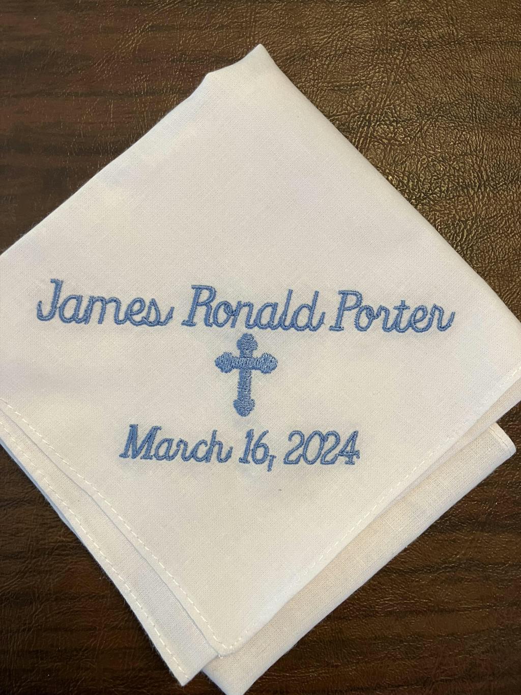 Custom Embroidered Baptism Handkerchiefs – Threads & Honey