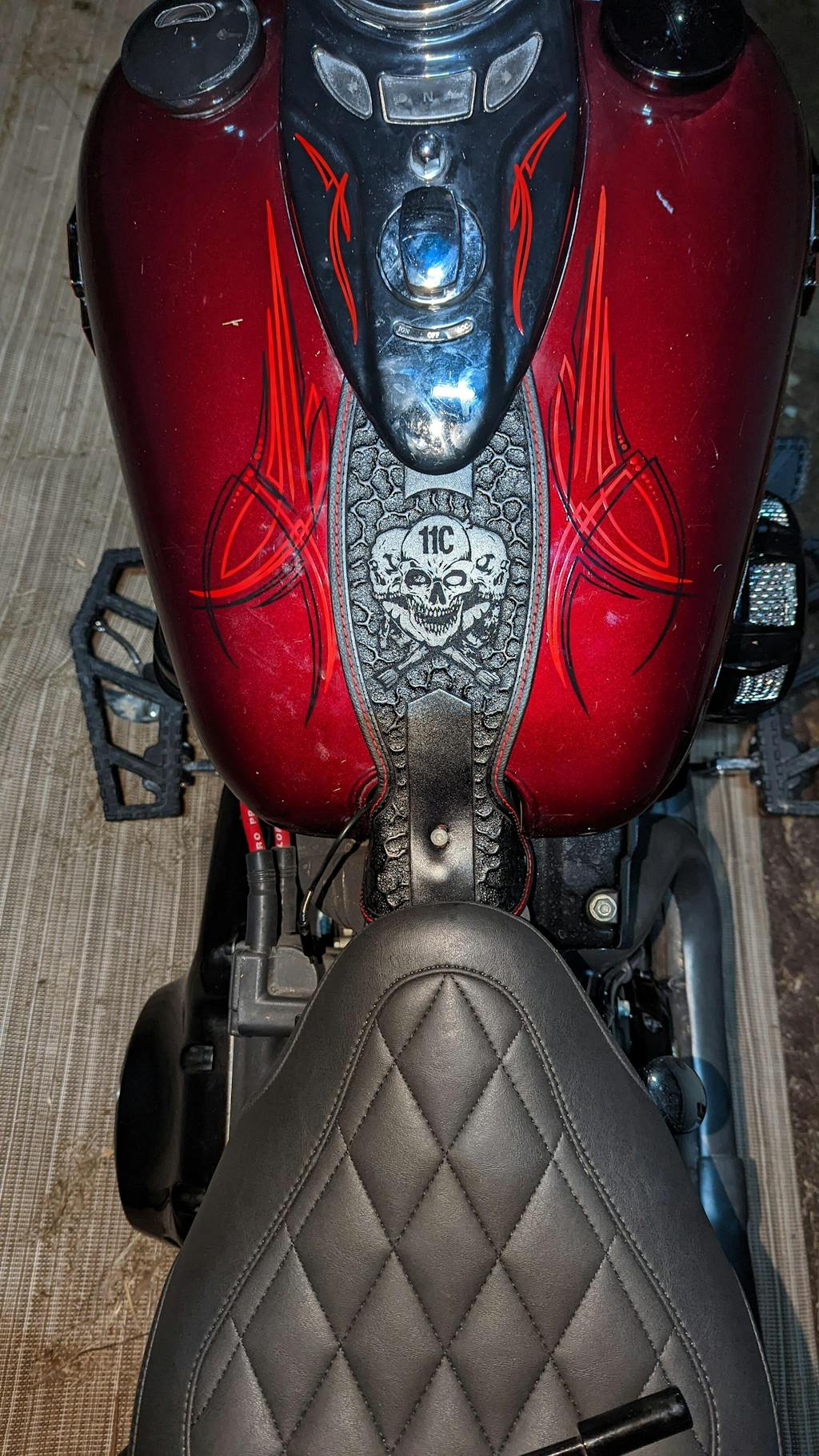 Three Mutts Custom Leather tank bibs, fender bibs, bags and more!