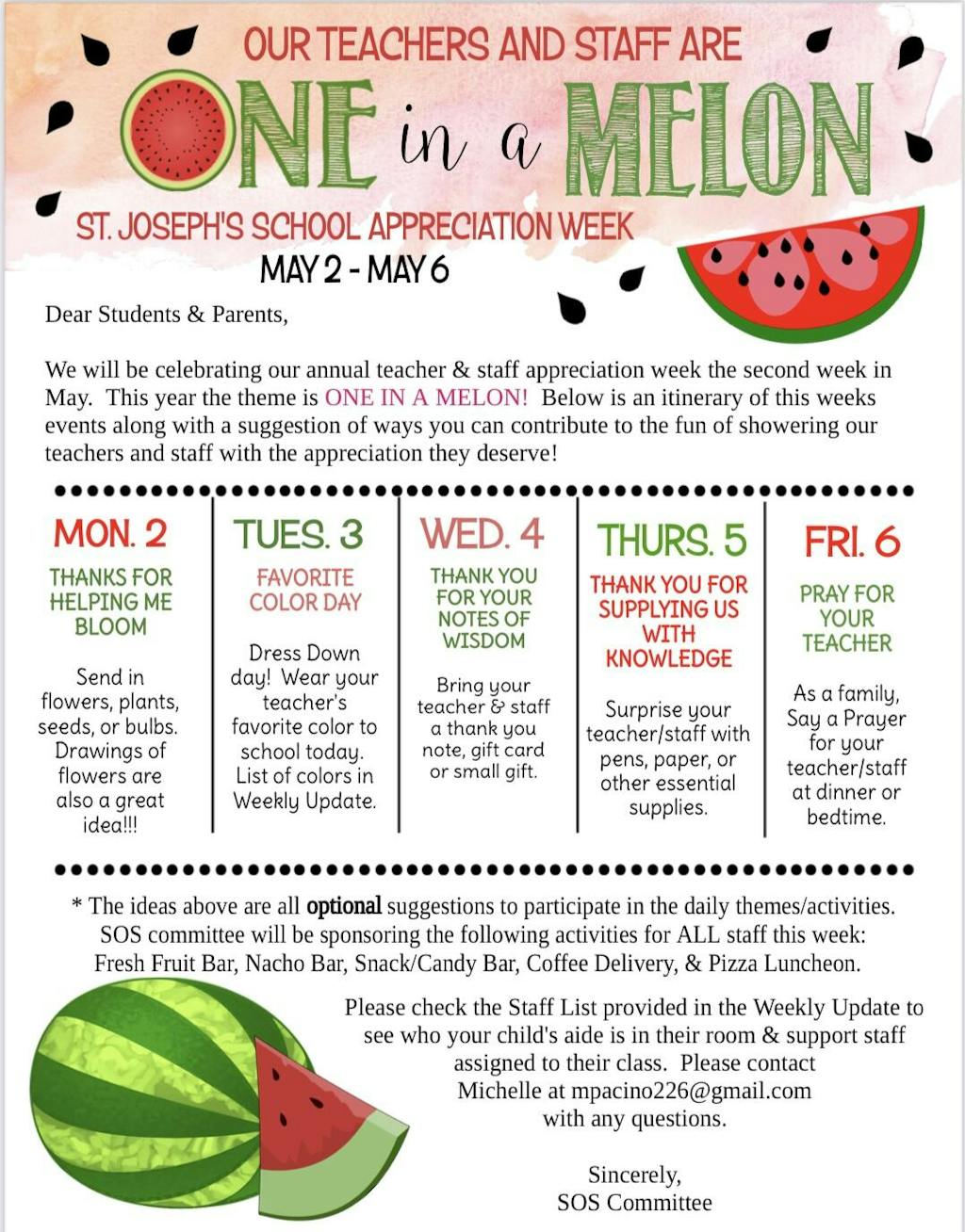 Watermelon Theme Teacher Appreciation Week Itinerary Printable ...