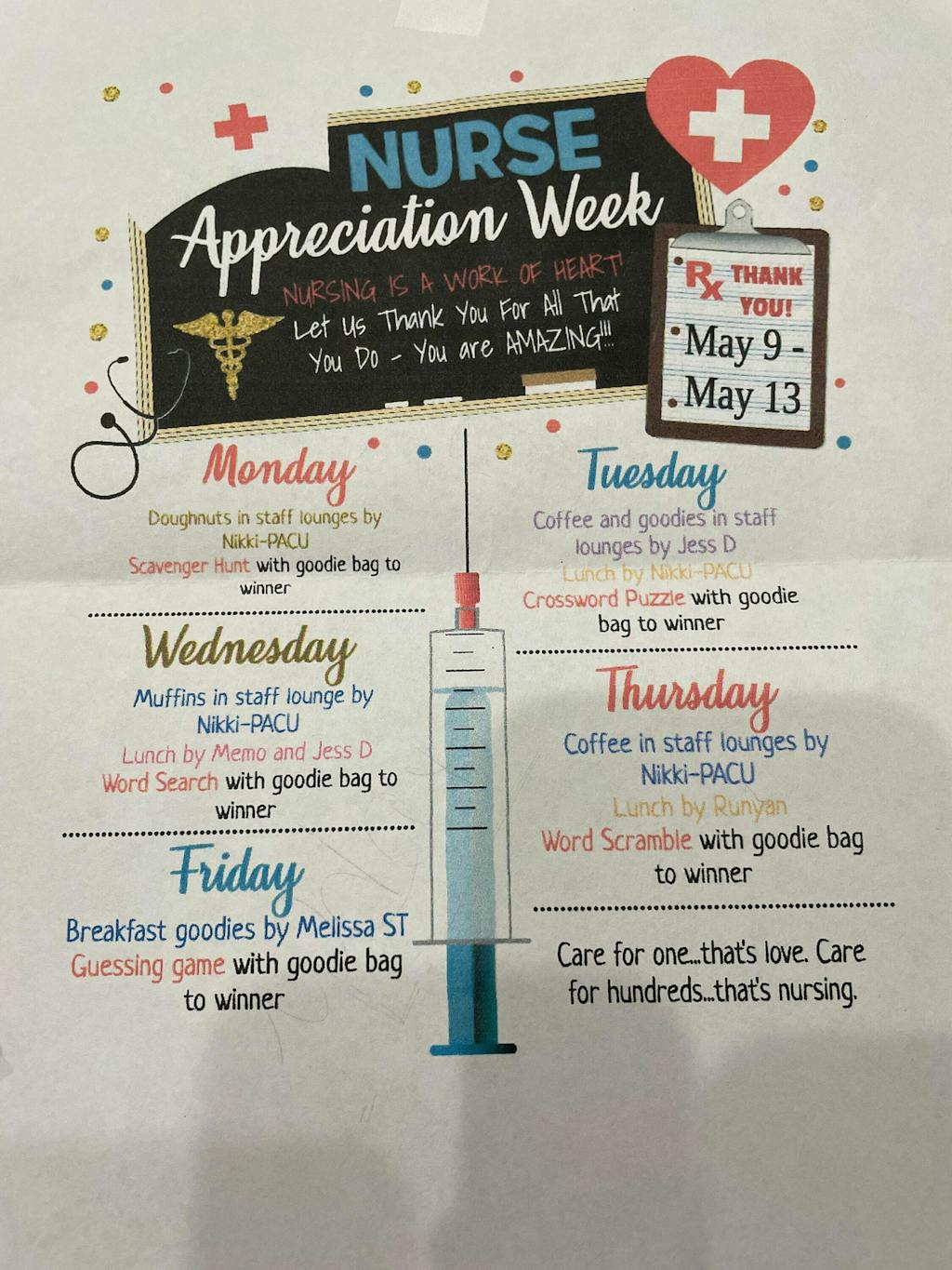 Nurse Appreciation Week Itinerary Template - Schedule Of Events ...