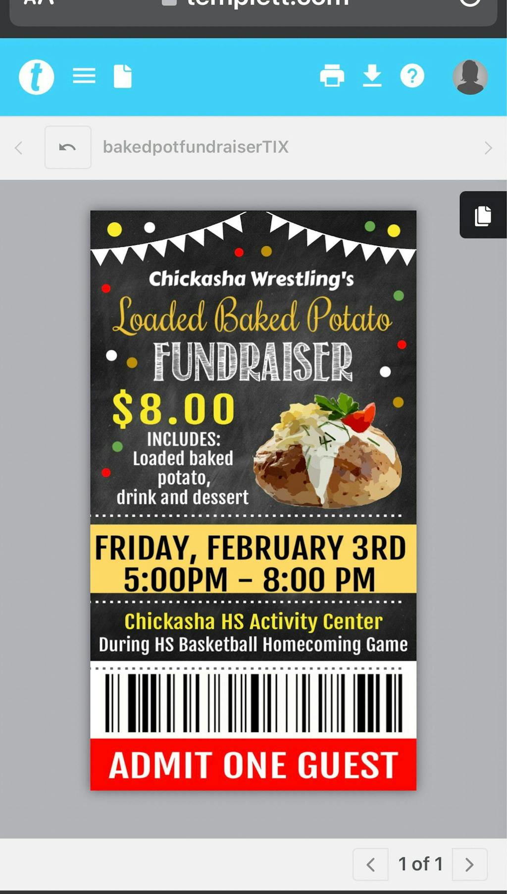 Baked Potato Fundraiser Flyer Ticket Set Editable Template — TidyLady ...