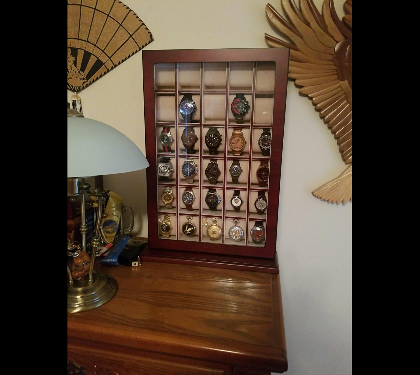 30 Watch Cherry Wood Watch Display Case and Storage Organizer Box ...