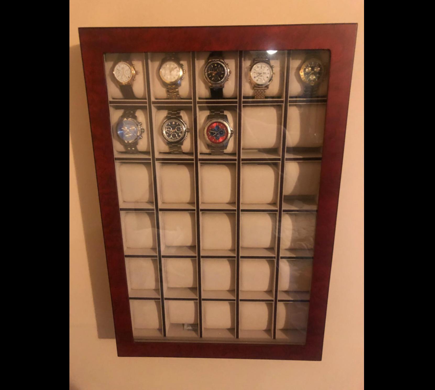 30 Watch Cherry Wood Watch Display Case and Storage Organizer Box ...