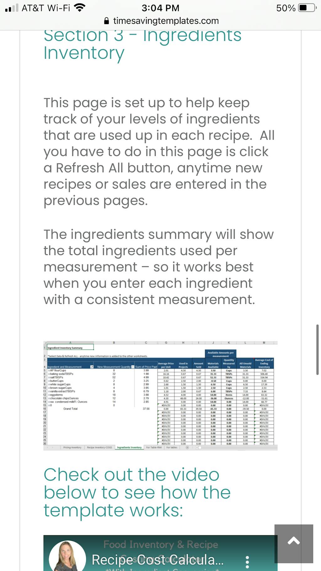 Food Inventory Template, Recipe Cost Calculator
