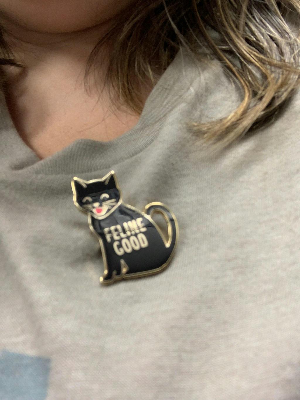 Cat Enamel Pin "Feline Good" Lapel pin – TinyBeeCards