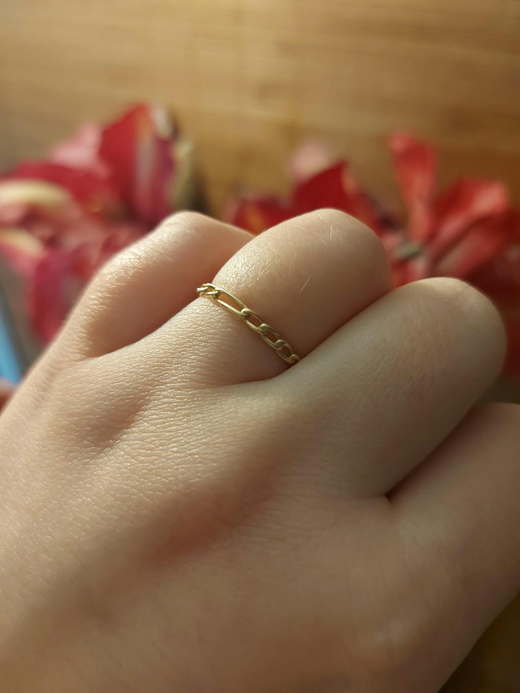 Gold Figaro Chain Stacker Ring of 14 Karat Gold for Women