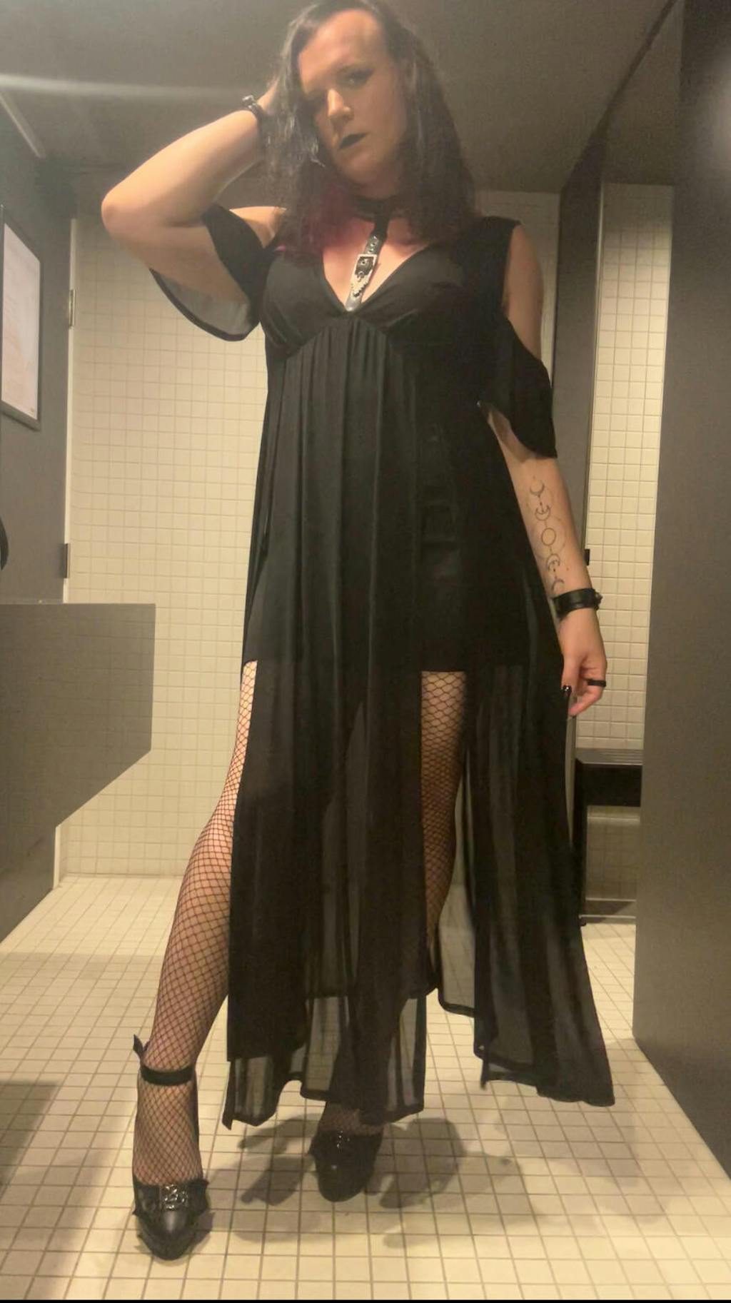 Gothic Lilith Maxi Dress By Restyle With Harness And Mesh Skirt