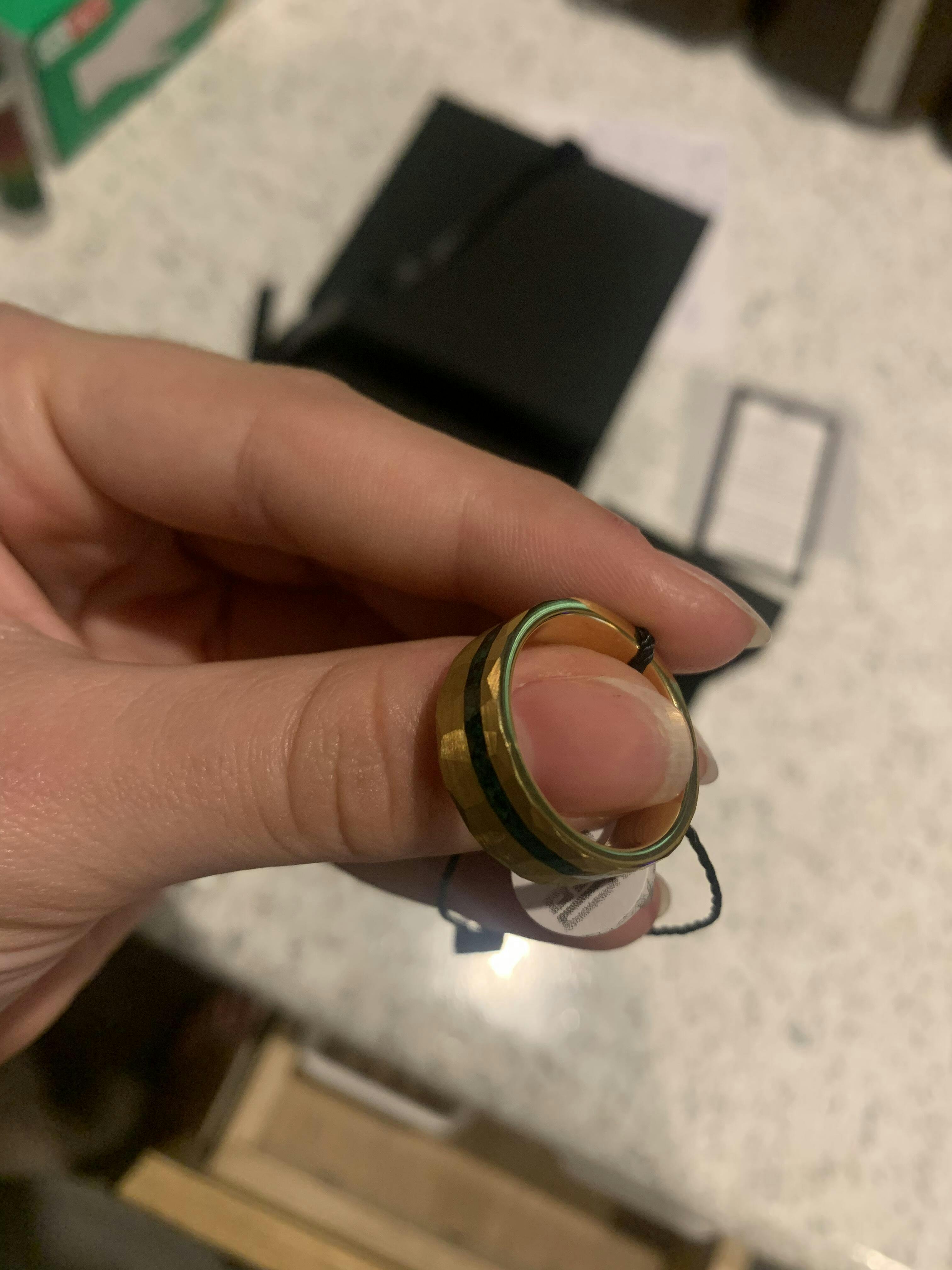 Tungsten 8mm Hammered Gold Ring with Malachite Inlay – Tungsten Titans