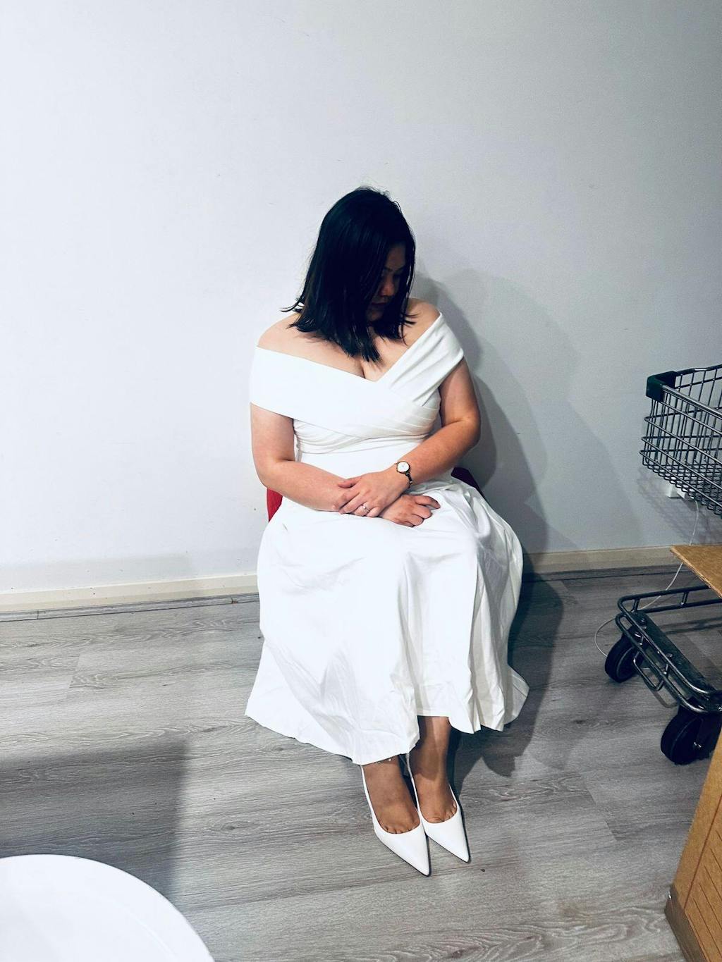 White Midi Dress with Off-Shoulder Neckline | Twosisters