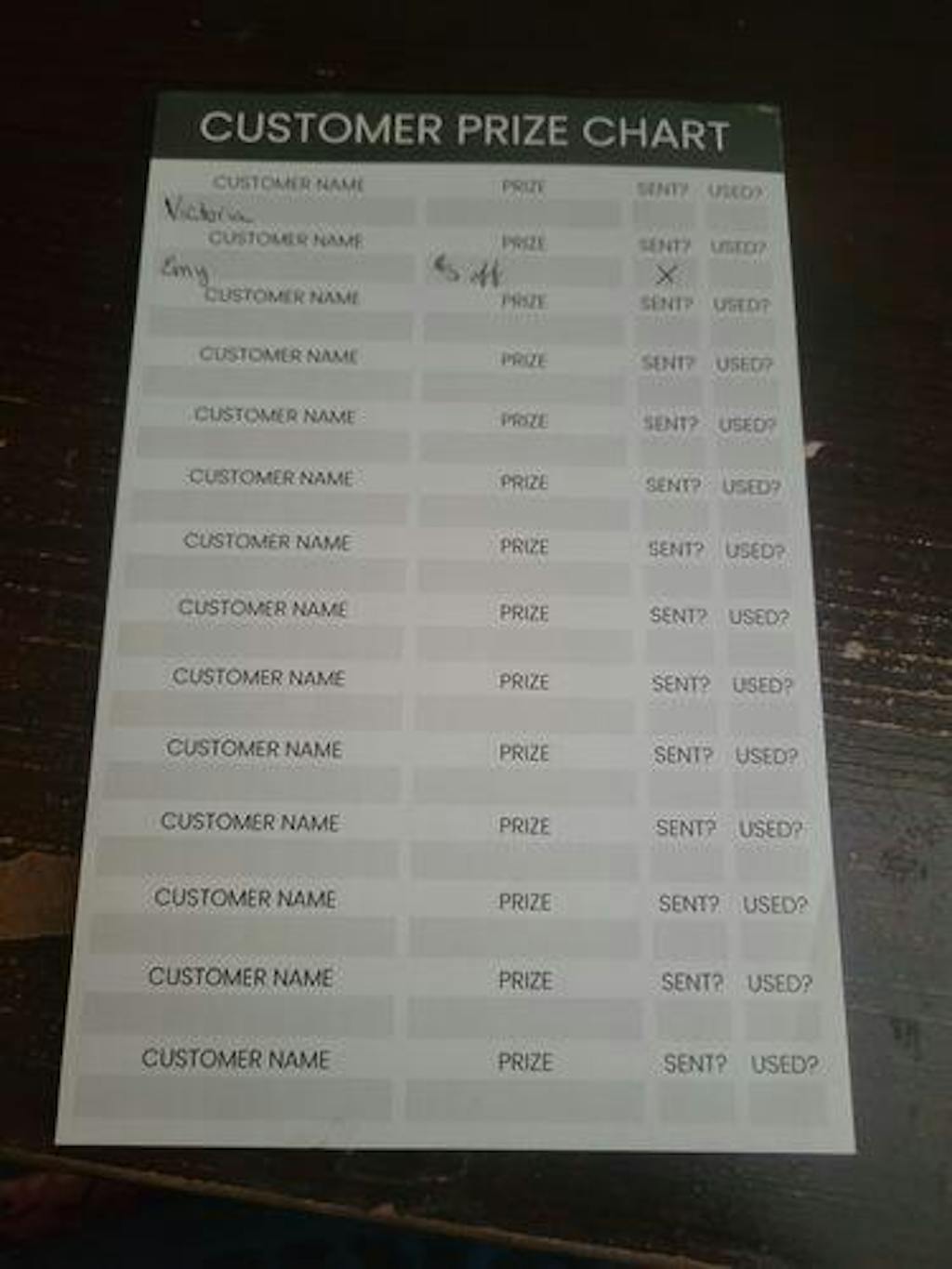 Customer Prize Chart Tracker Notepad Track Prizes Gift Tracker 50 page ...