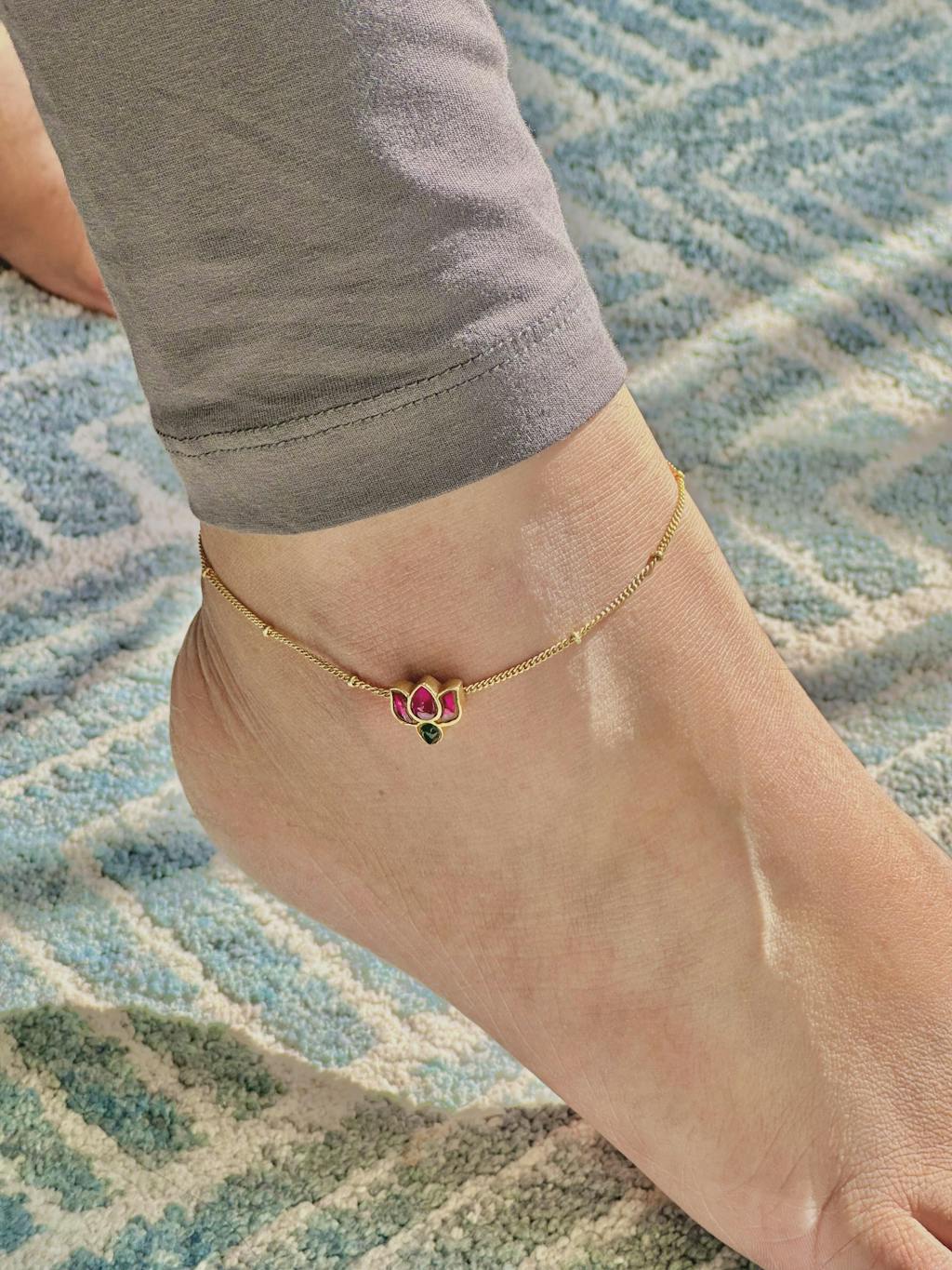 Silver Kundan Lotus Anklet Online - Unniyarcha