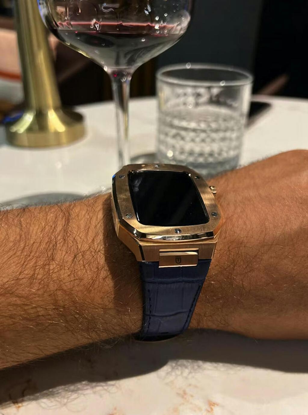 Leather Apple Watch Navy and Rose Gold Case Band ⌚ Unstrap