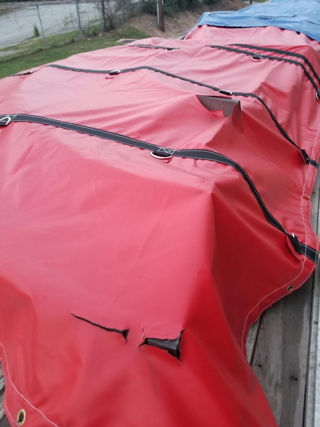 24' x 28' Heavy Duty Lumber Tarp | 8' Drop & Flap - 18 oz. Red Tarp