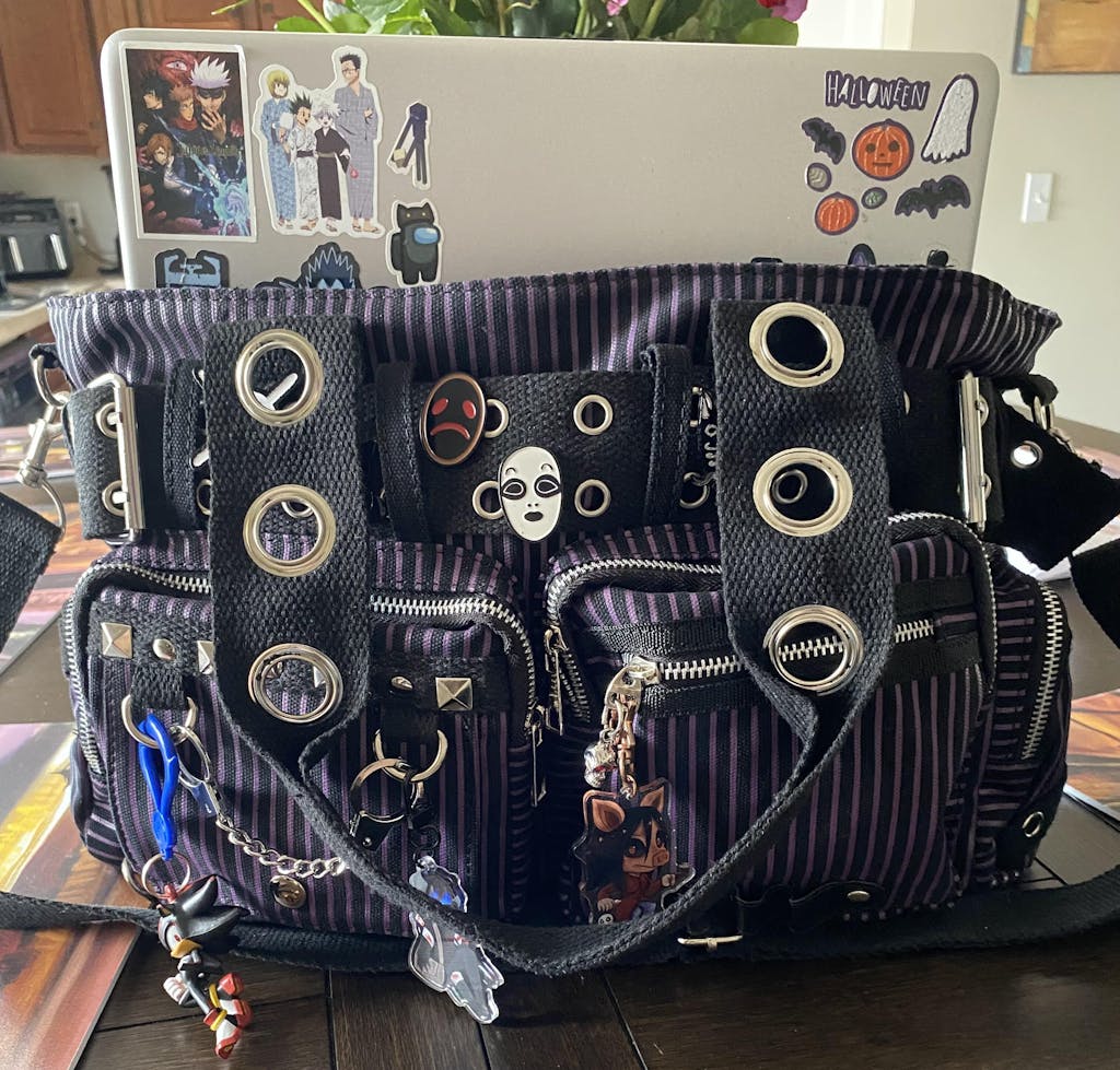 Purple Prison Stripes Handcuff Handbag [BLACK/PURPLE] – VampireFreaks