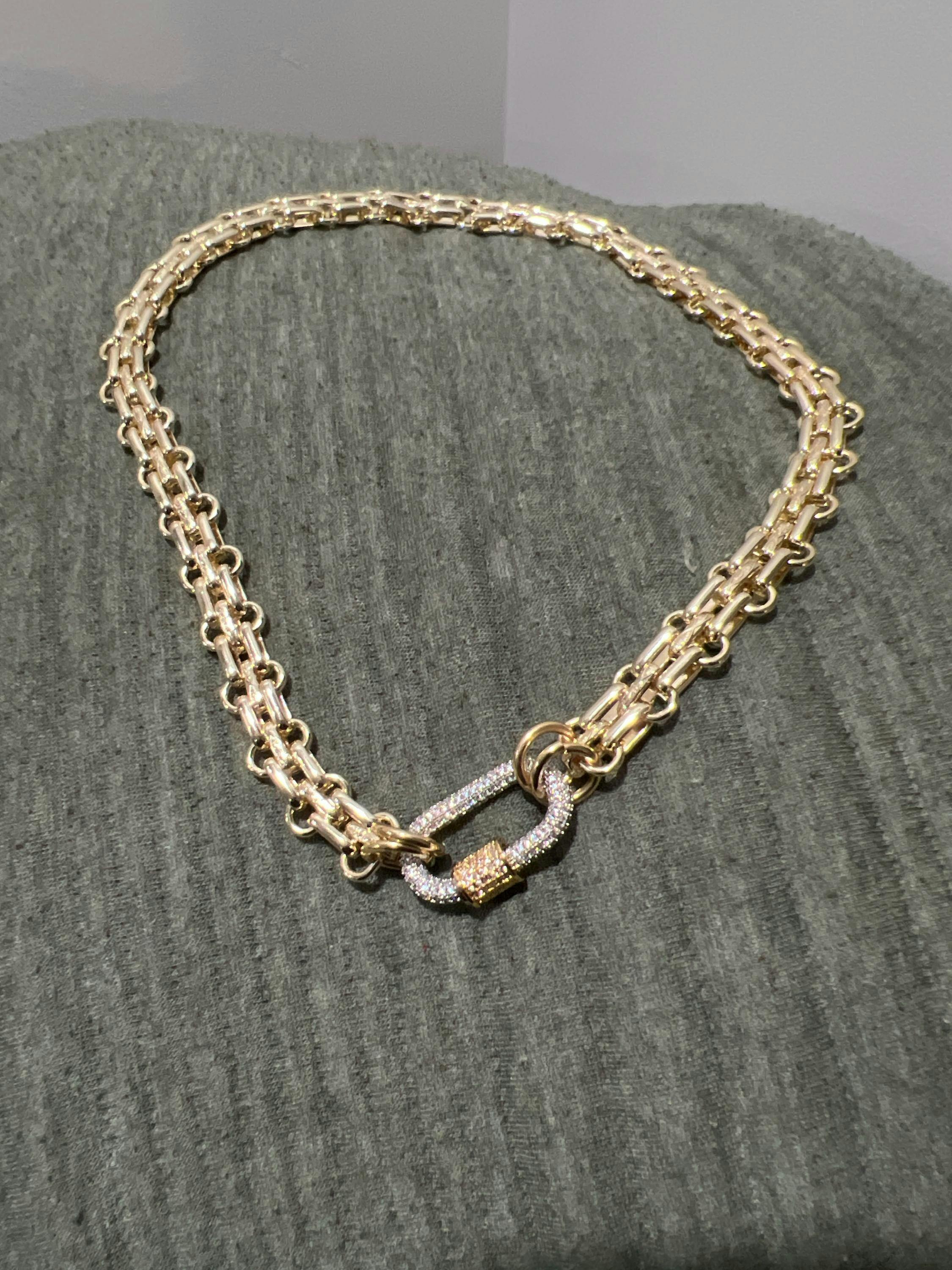 Gold Carabiner Necklace-Chunky Multilink Chain Necklace-Shiny Gold Tex – Vanessadesigns4u