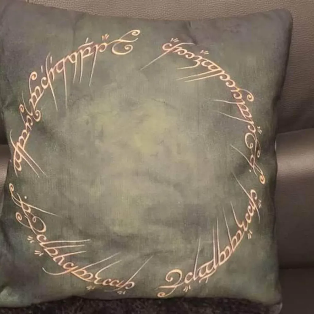 LOTR Ring Script Pillow Cover – Green Elvish Cushion for Tolkien Fans ...