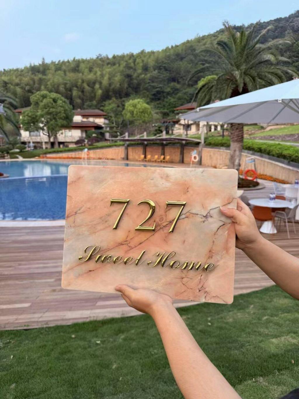 Luxury Marble House Sign with 3D Brass Letters | Elegant Weatherproof ...