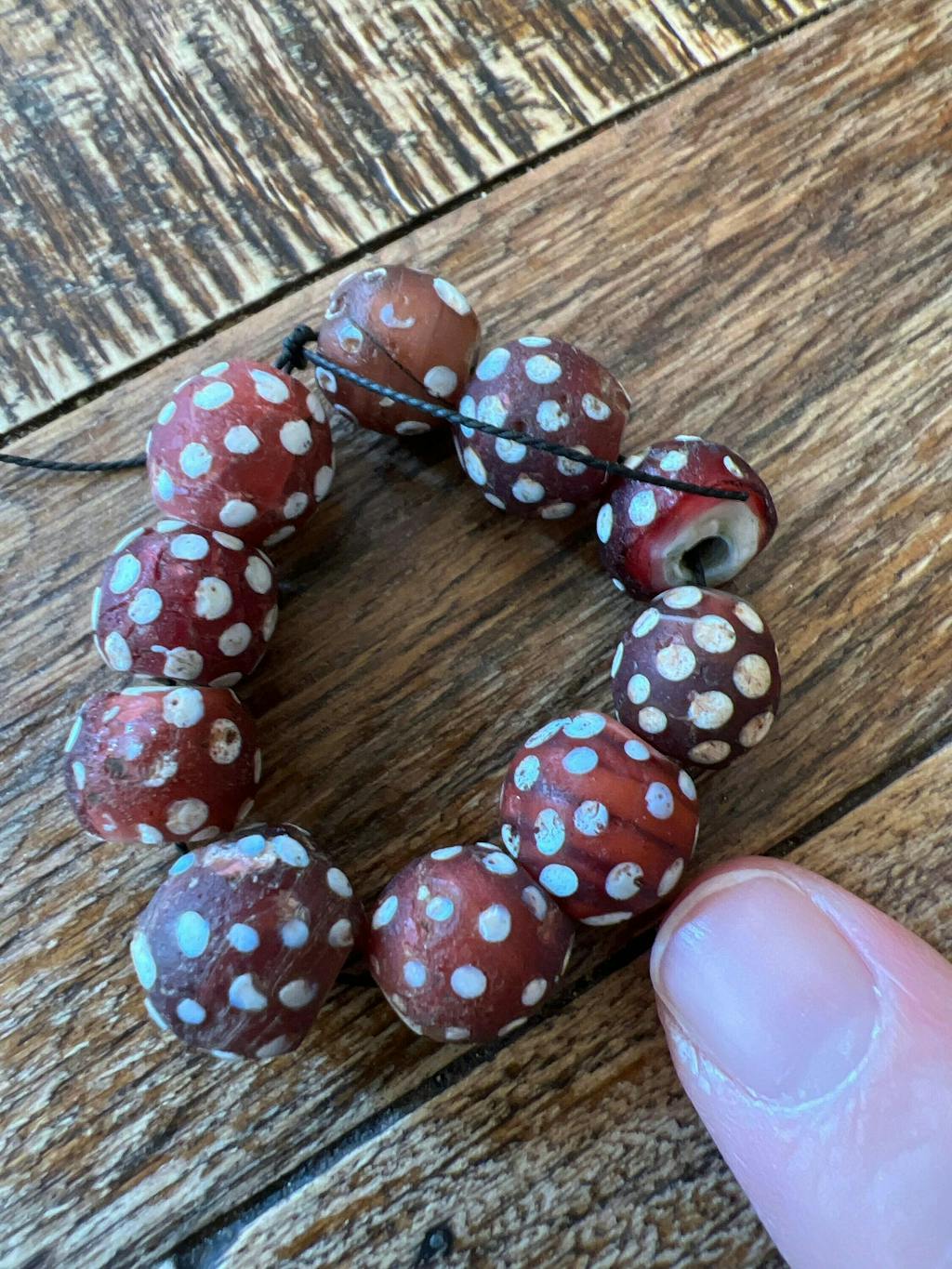 Antique Venetian African Trade White Heart "Red Skunk" Beads, group of ...
