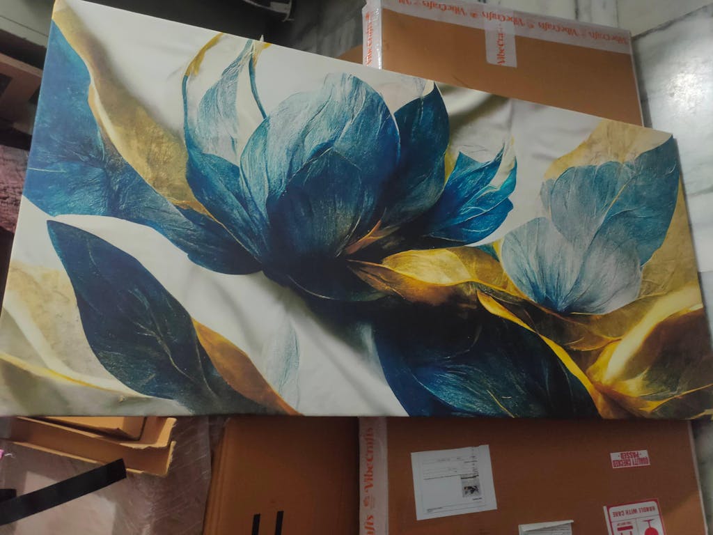 Beautiful Golden Flower and Waves Canvas Wall Painting – Vibecrafts