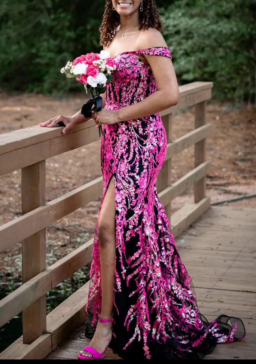 Fuchsia Sequin Appliques Off the Shoulder Mermaid Prom Dress VK24030407 ...