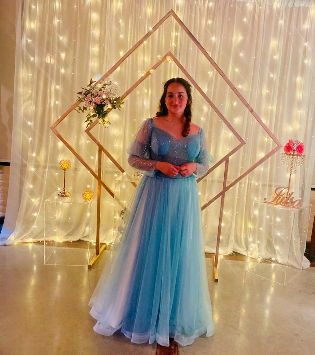 Light Blue Beaded Prom Dress 2022 Long Sleeve Prom Gown – vigocouture