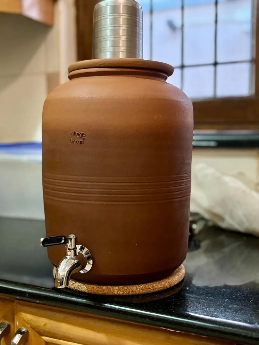 Shop Now|6 Litre Clay Water Pot with Stainless Steel Tap & Clay Glass