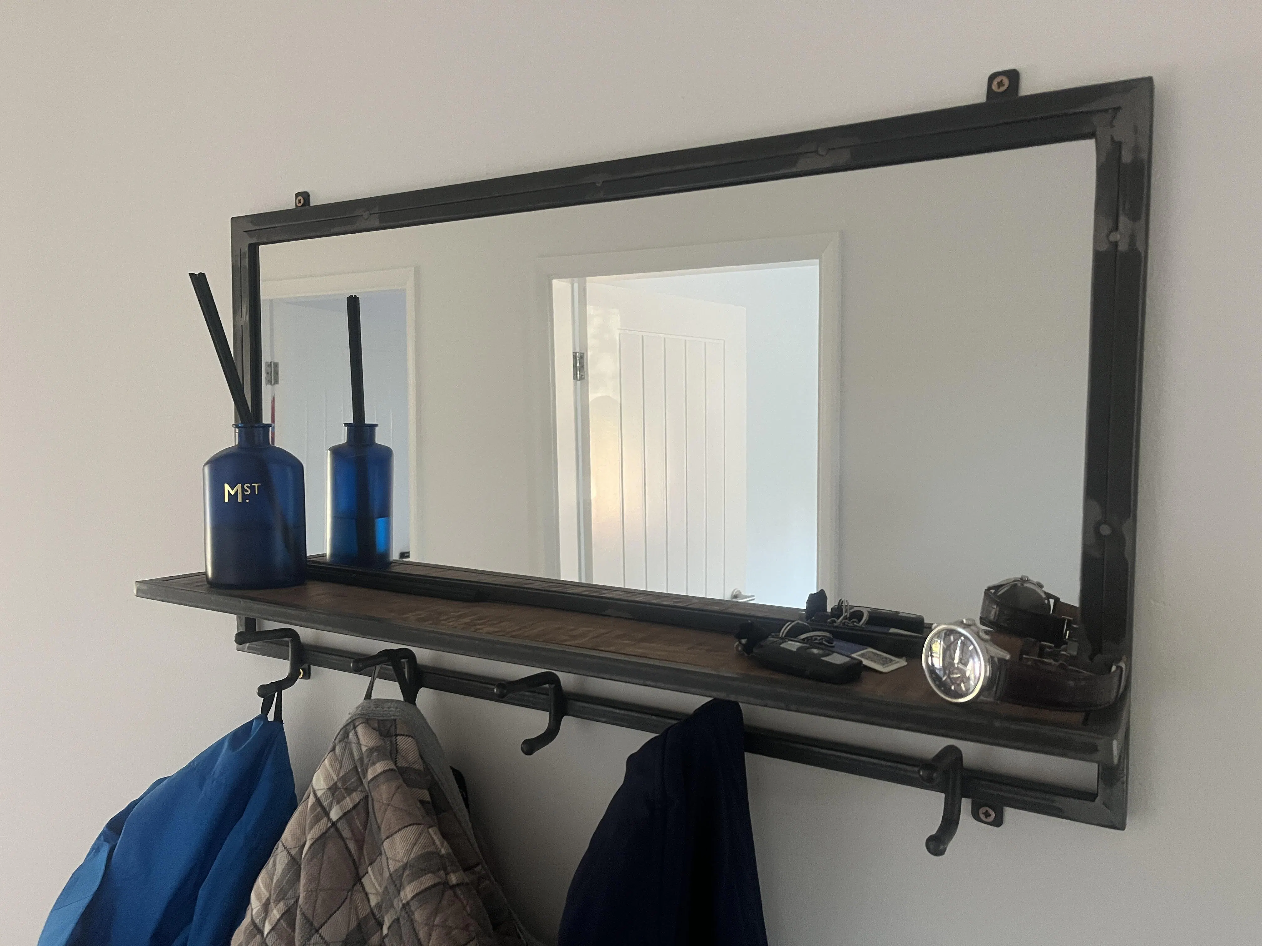 Industrial Mirror Shelf with Hooks - Distressed | Vincent and Barn