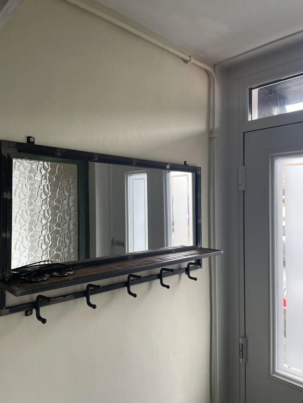 Industrial Mirror Shelf with Hooks Distressed | Vincent and Barn