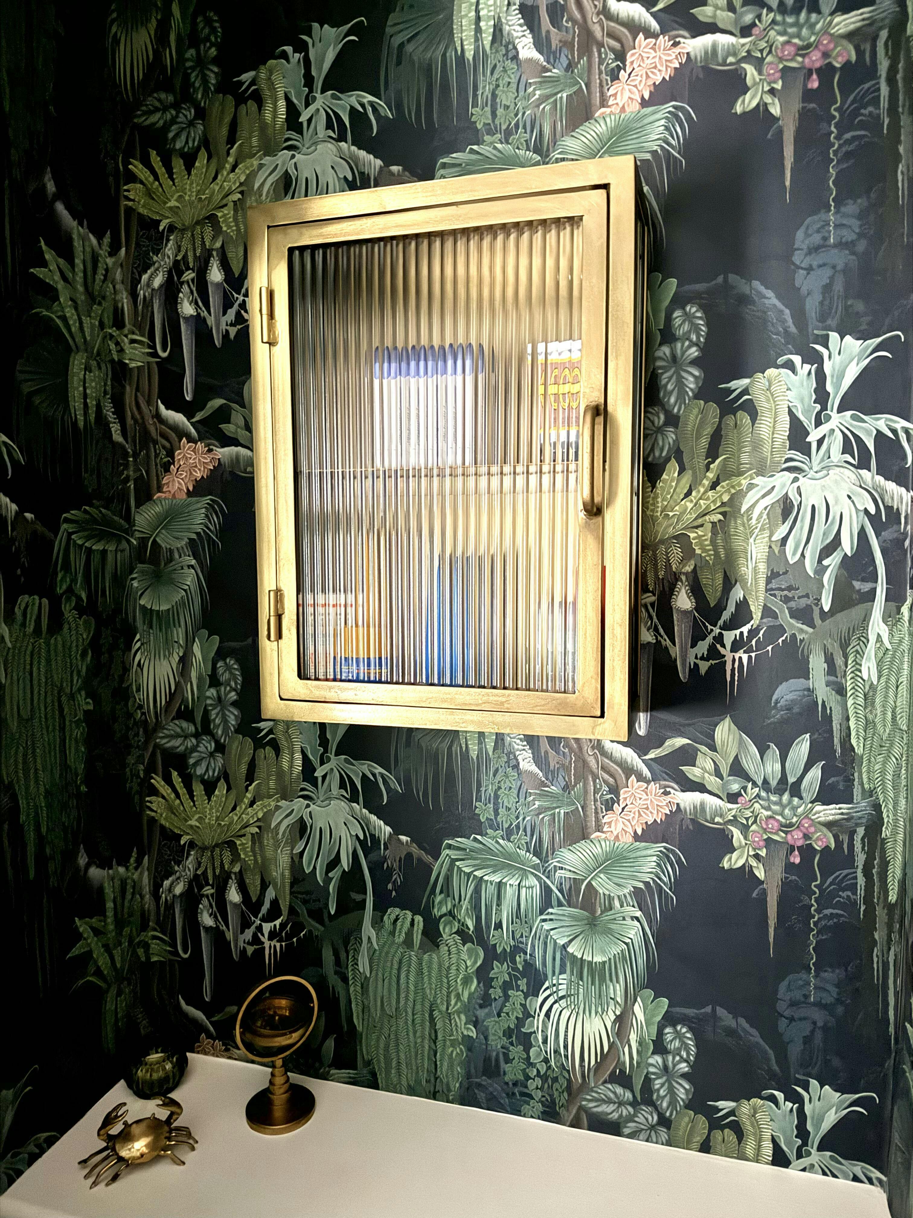 Industrial Fluted Glass Cabinet Antique Brass | Vincent and Barn