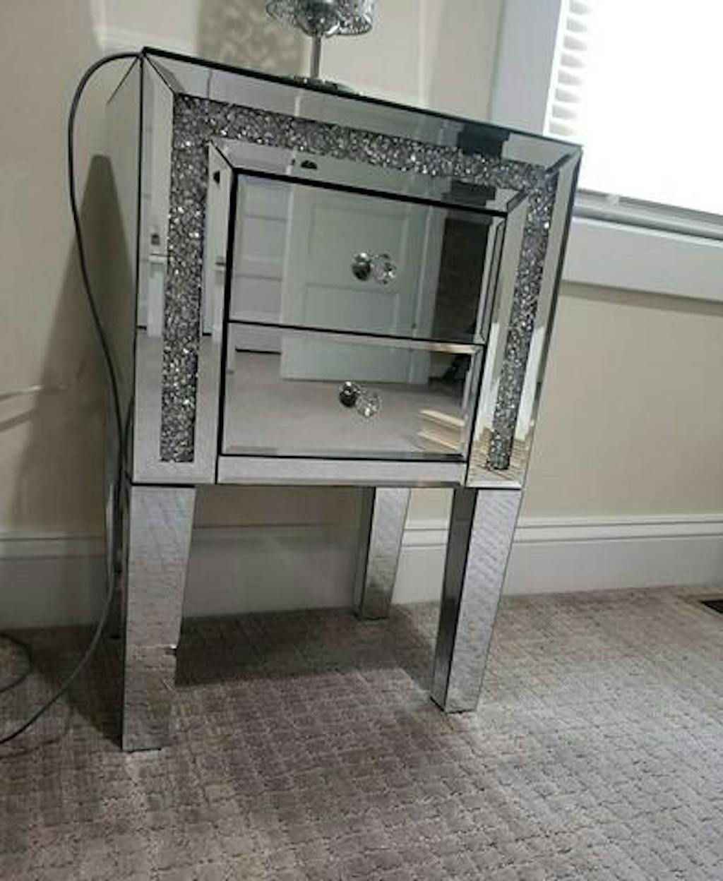 VINGLI Mirror Nightstand with Drawer, Silver Mirrored Glass End Table ...