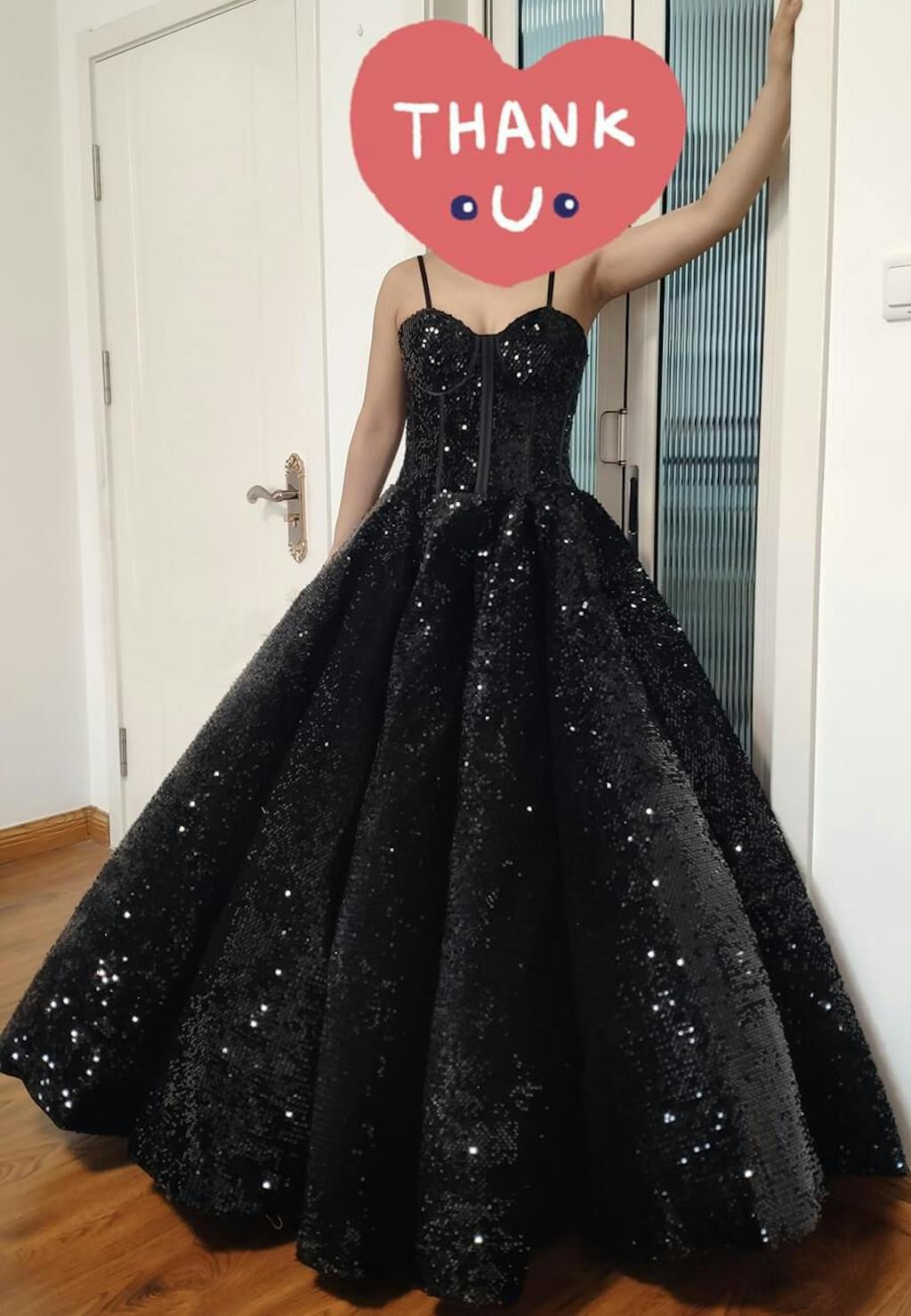 Spaghetti Strap Black Sequin Ball Gown Prom Dresses 66567 viniodress ...