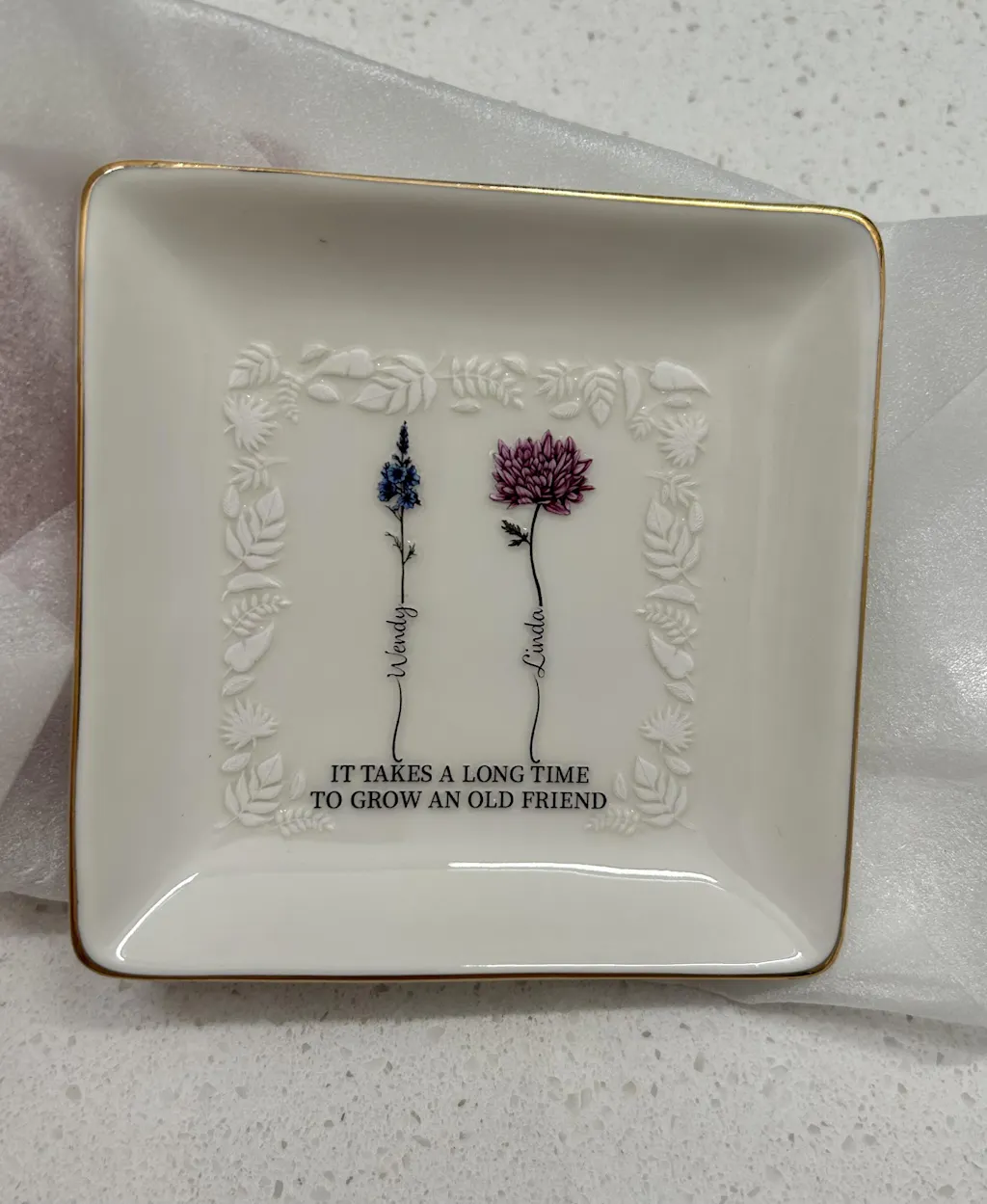 Birth Flower Grow An Old Friend - Personalized Ring Dish - Wander Prints™