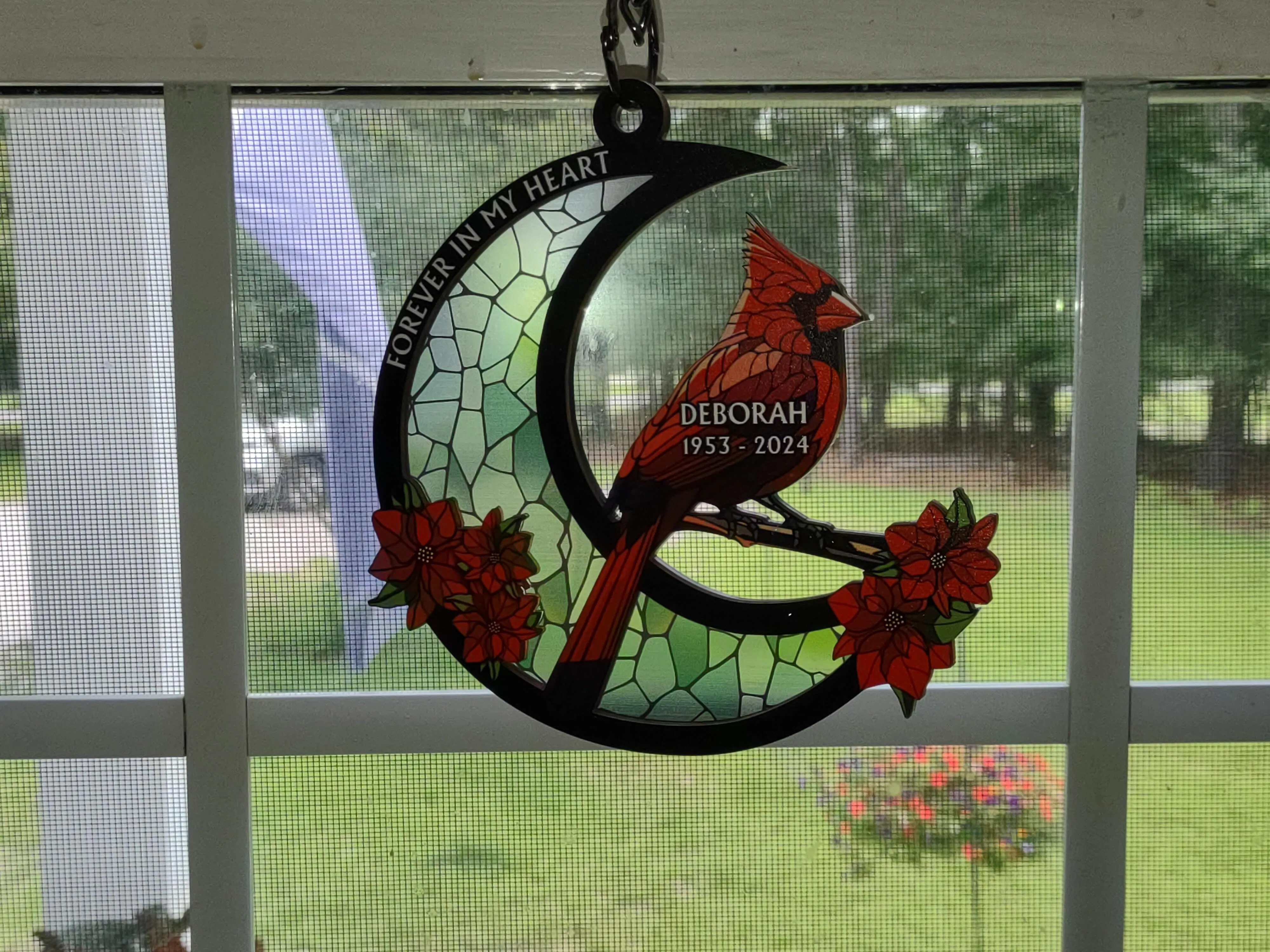 Memorial Cardinal Stained Glass Moon - Personalized Window Hanging Sun ...