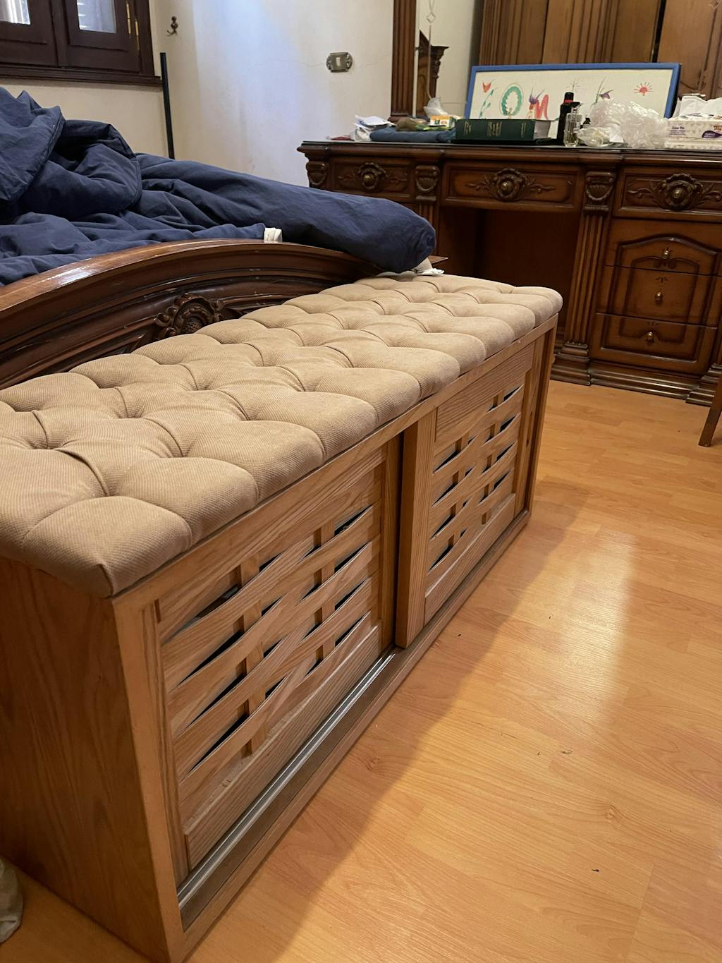 Oak Sliding Shoe Storage Bench