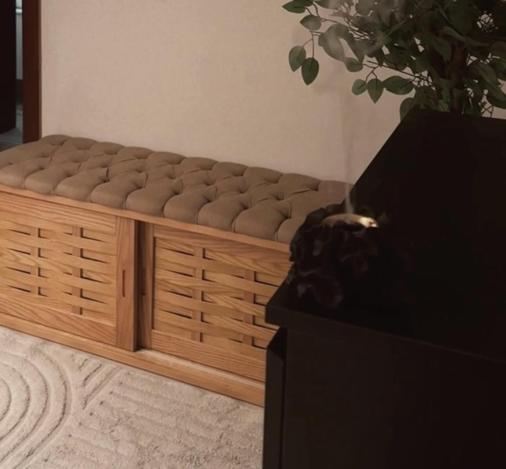 Oak Sliding Shoe Storage Bench