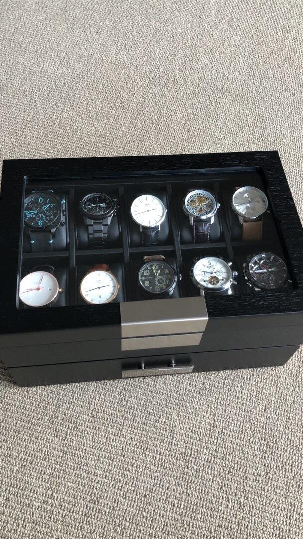 PREMIUM 20 SLOT BLACK WATCH BOX - WATCH DISPLAY CASE