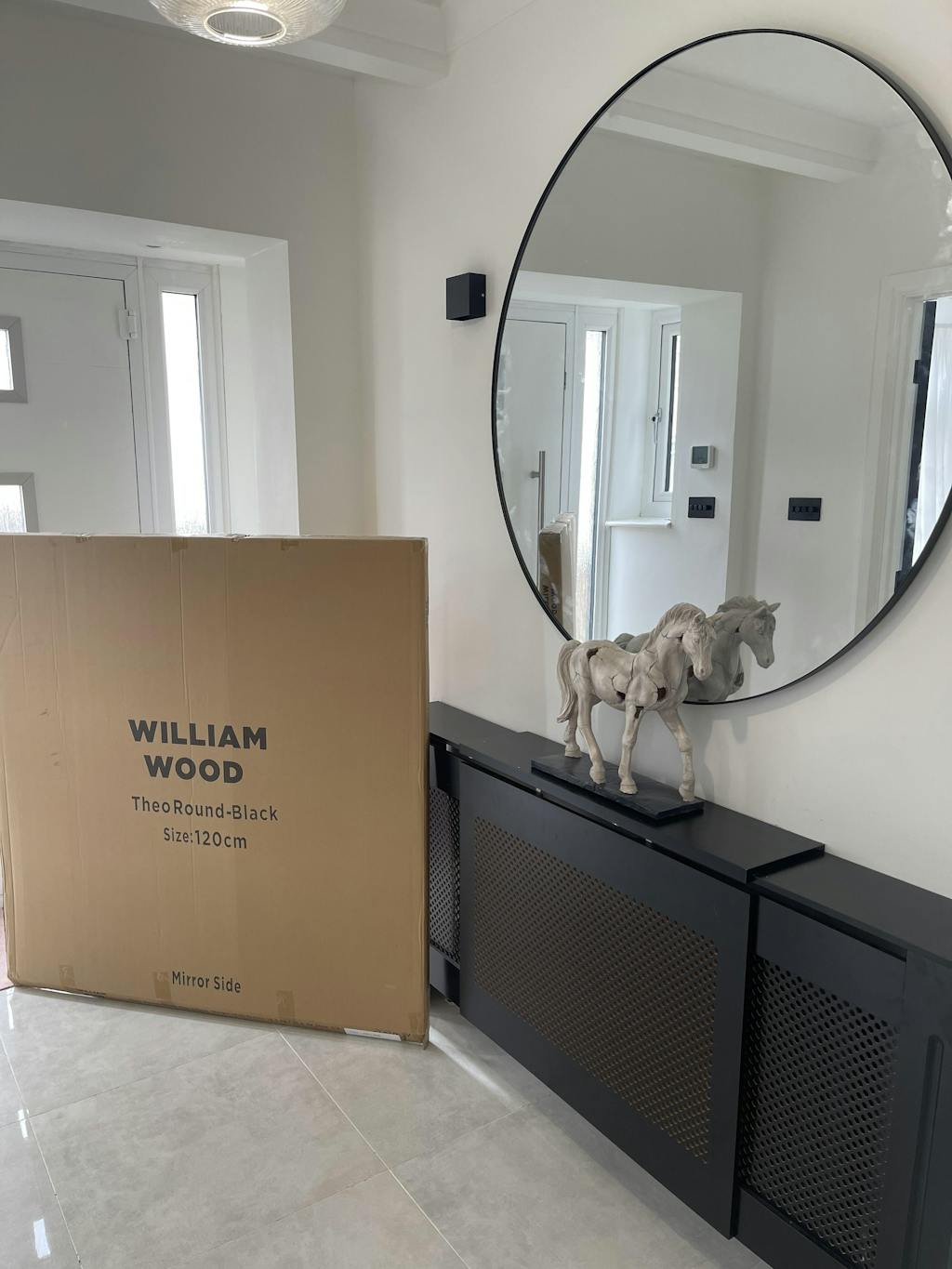 Black Round Metal Wall Mirror 120cm x 120cm - Theo