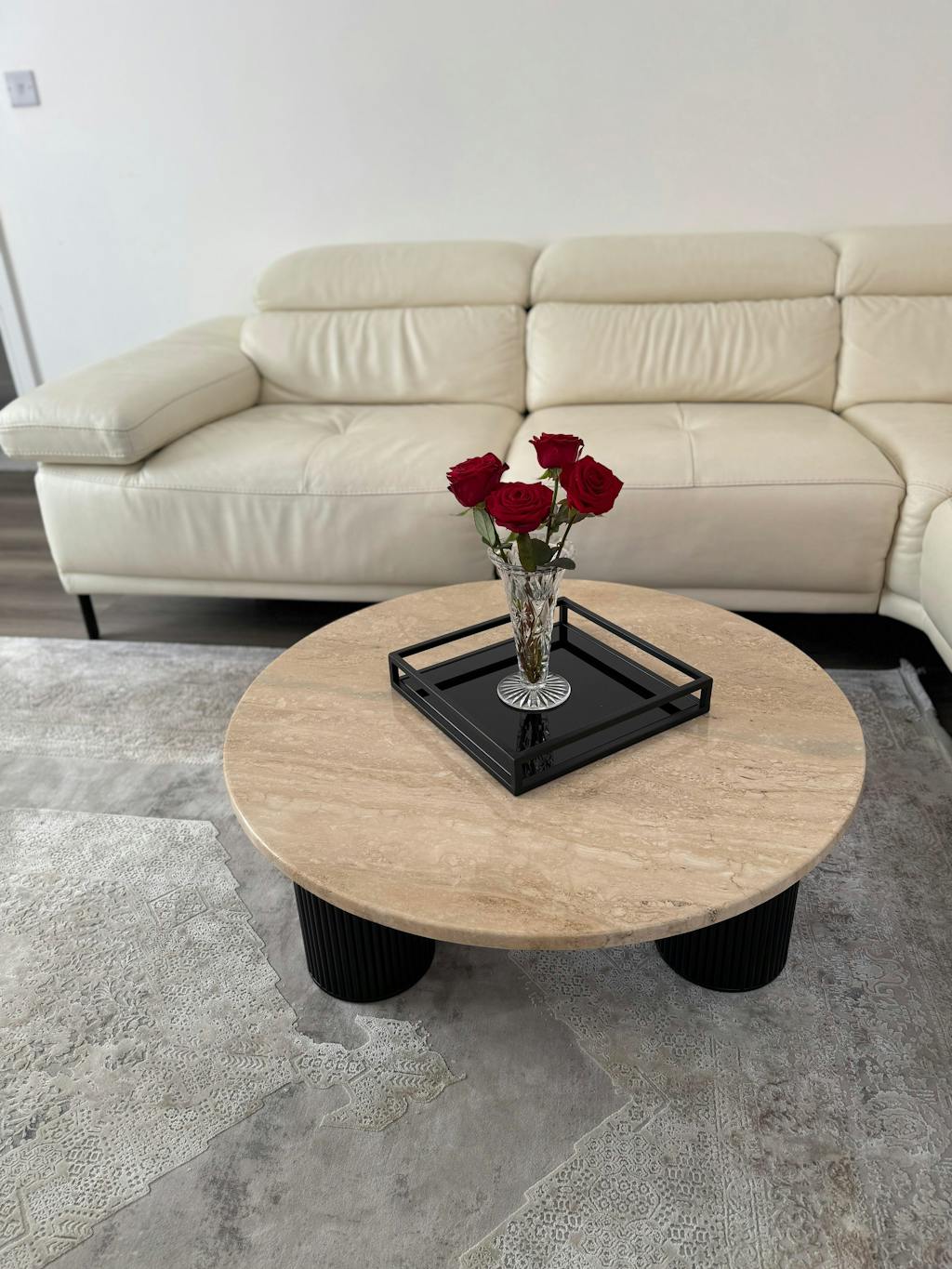 Travertine Large Round Coffee Table - Artemis