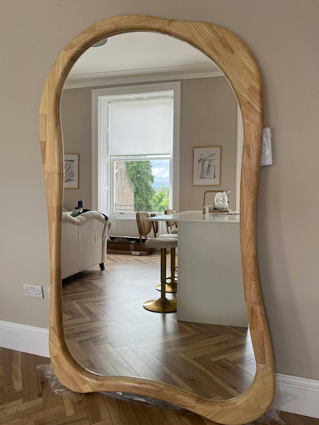 Arcurva Extra Large Full Length Light Wood Irregular Mirror 190x110cm