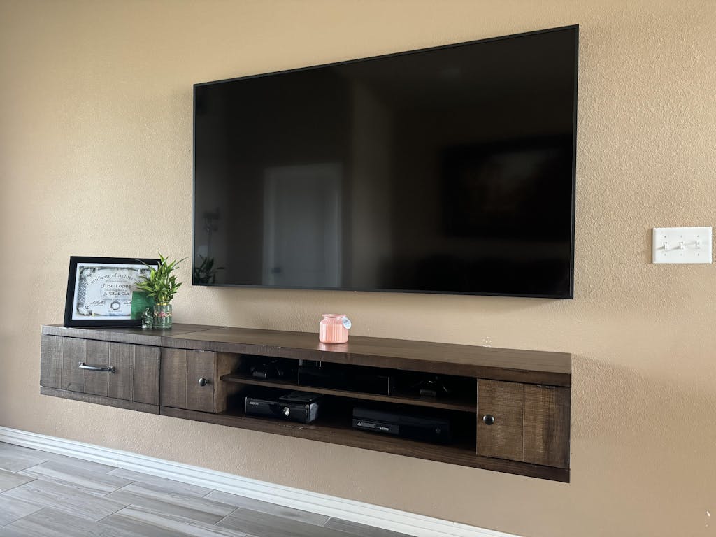 Rustic 86" Floating TV Console Entertainment Center Stand - Farmhouse ...