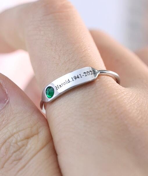 Personalized Birthstone Name Memorial Ring - woohops