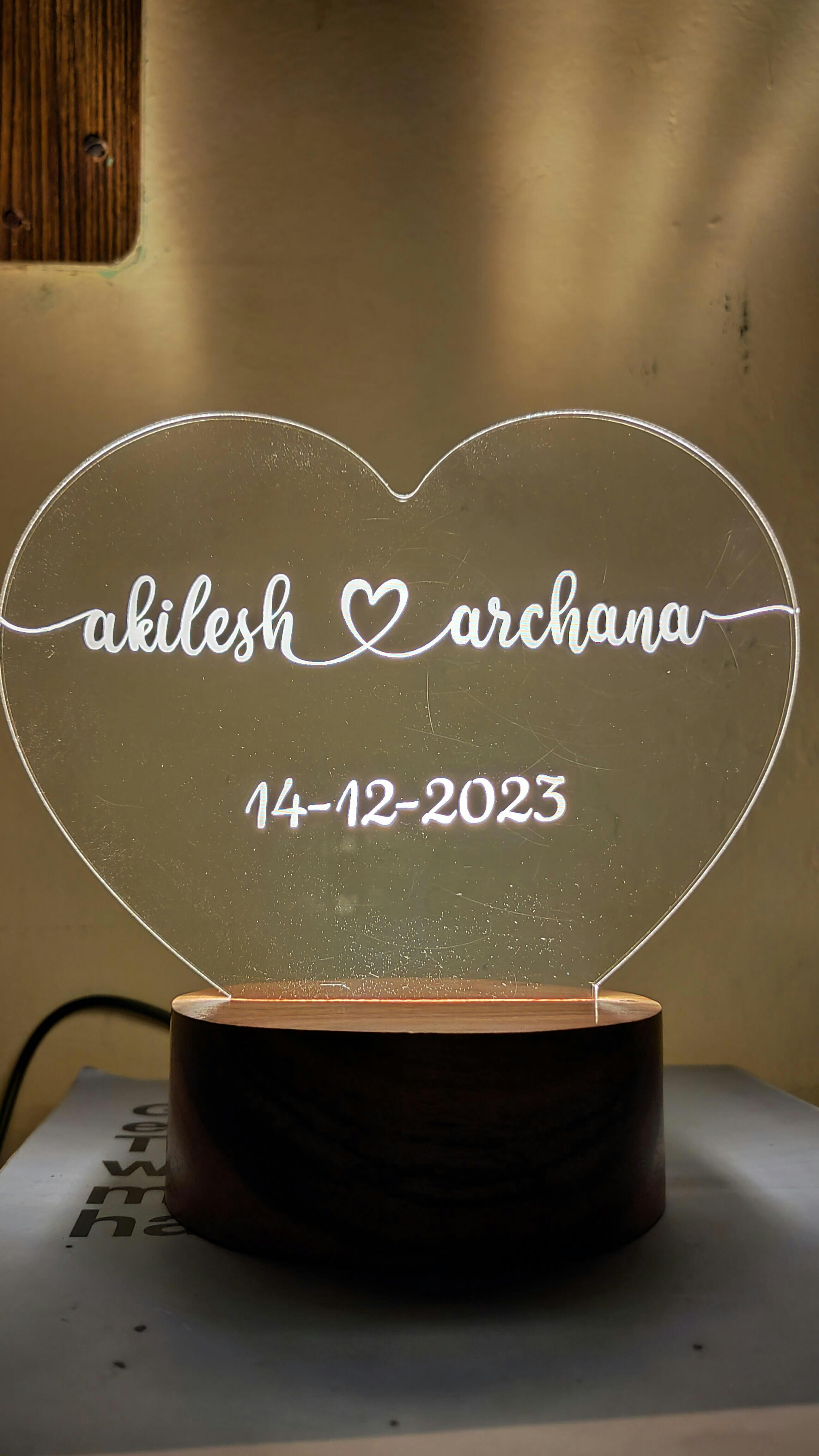 Customized Heart Shape Couple Name Lamp Wowood Shop