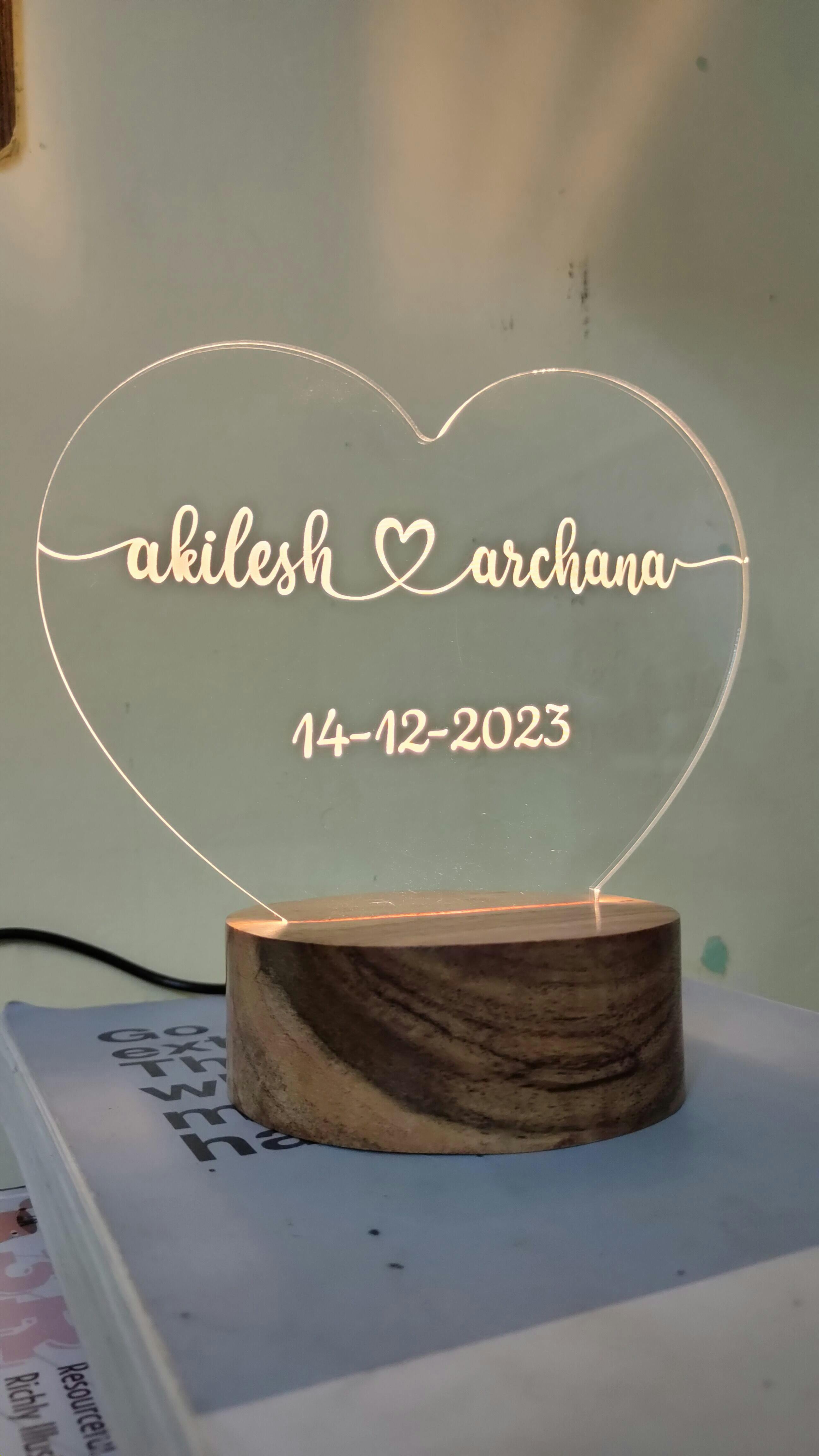 Customized Heart Shape Couple Name Lamp Wowood Shop