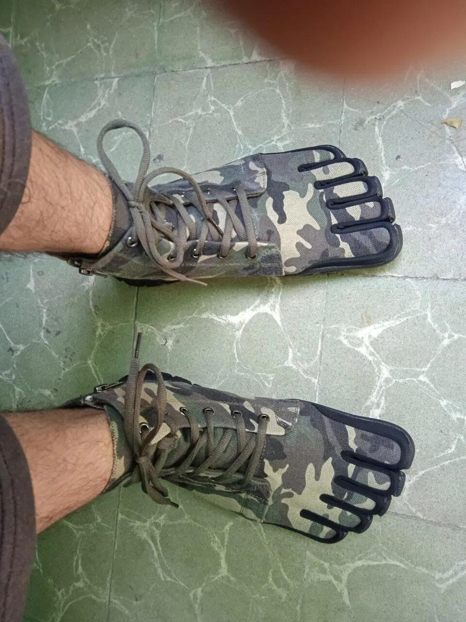 Men's Green Camo Five Finger Boots Canvas Hiking Shoes - KK FIVE FINGERS