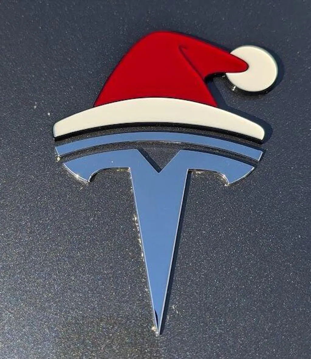 Tesla Christmas Emblem Santa Hat Stickers – 3D Waterproof Holiday Deco ...