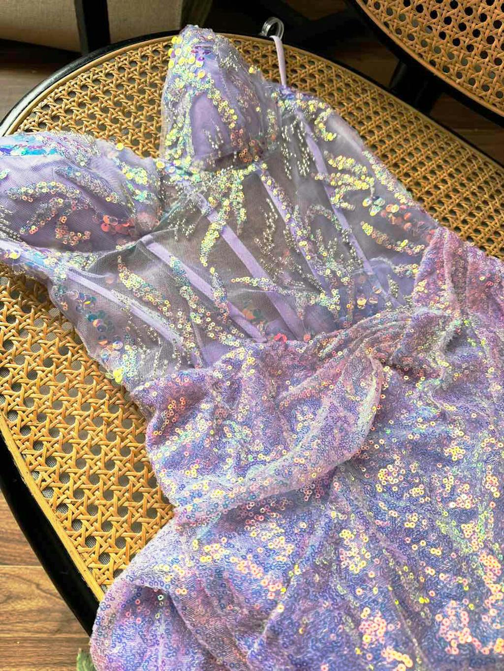 Zapakasa Women Sparkly Light Purple Corset Prom Dress with Slit Mermaid ...