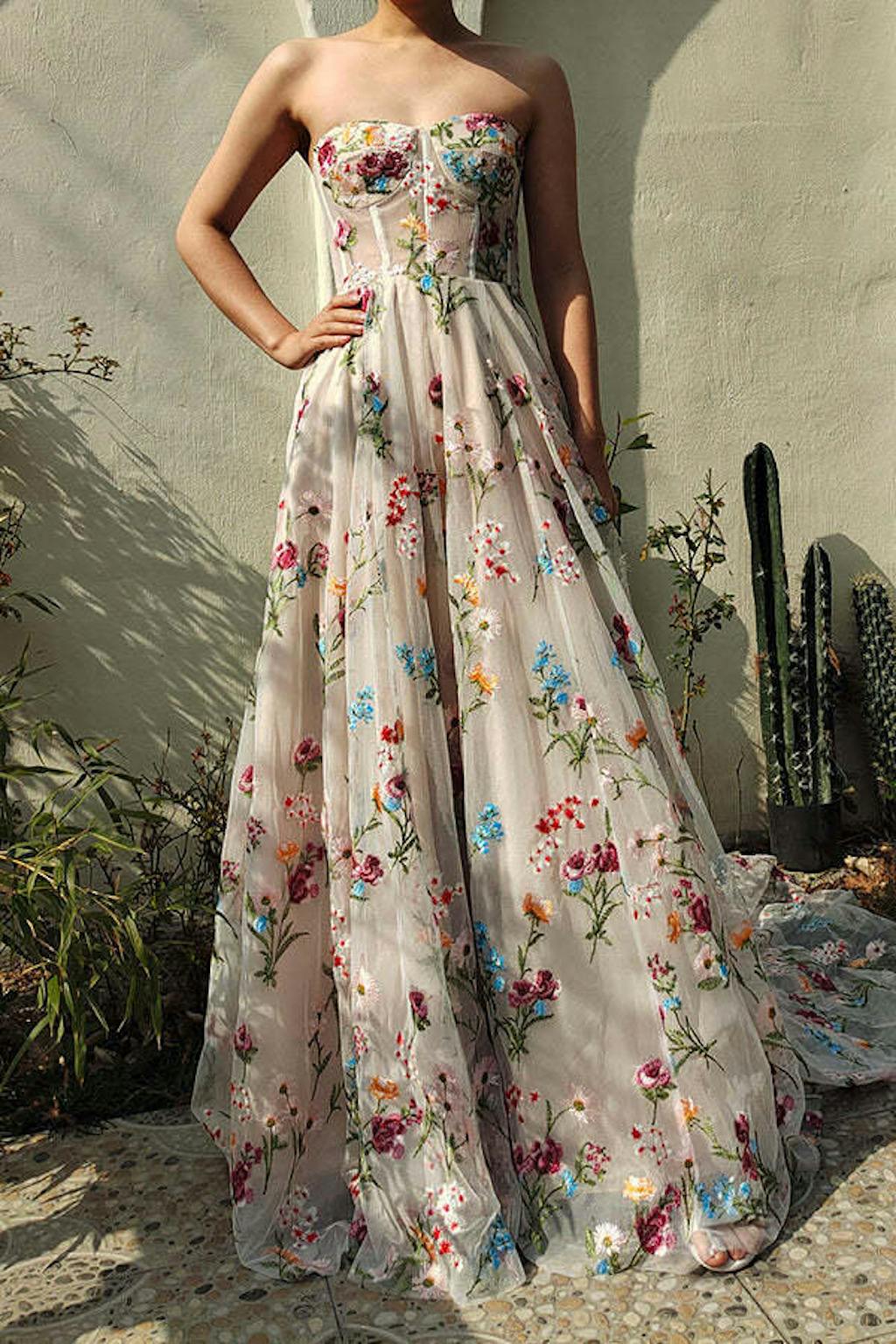 Zapakasa Women Prom Dress With Flower A-Line Sweetheart Long Corset ...