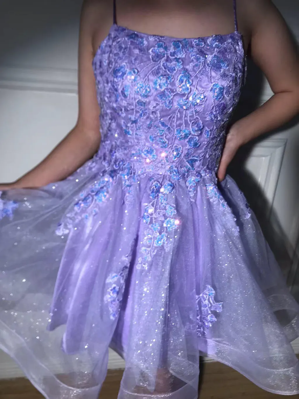 Zapakasa Women Cute Glitter Lilac Short Homecoming Dress with Appliques ...
