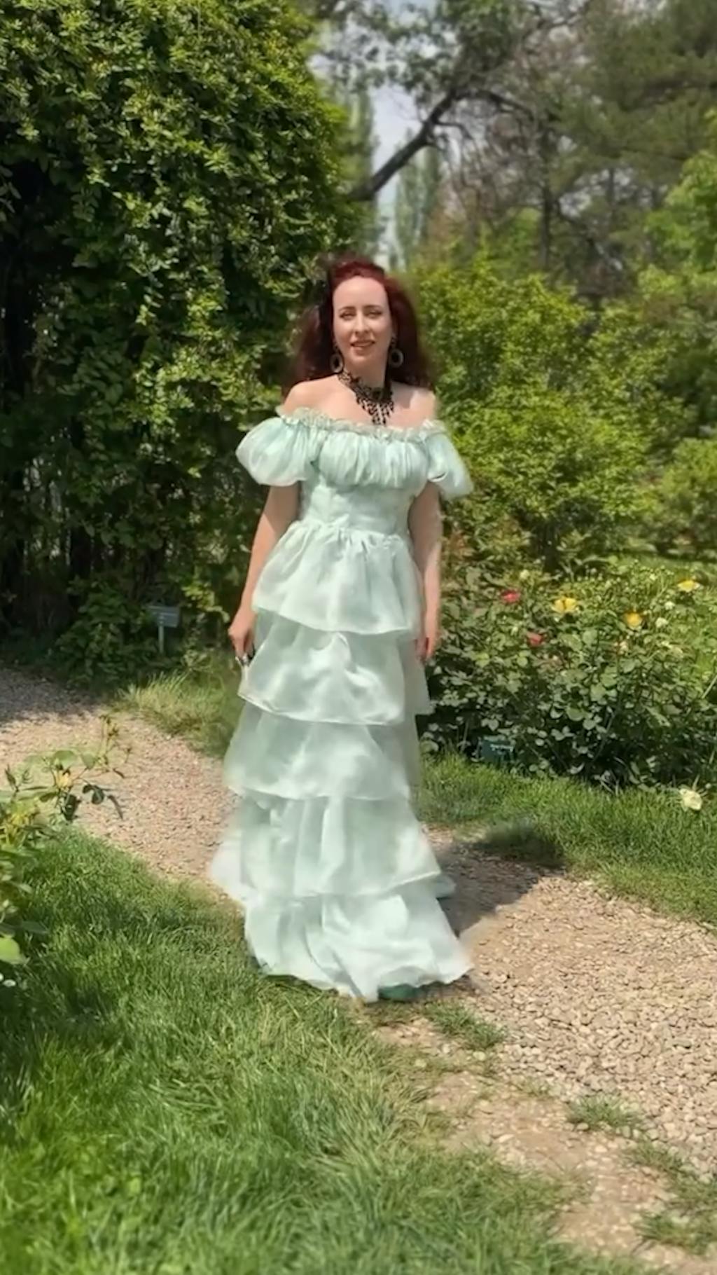 Zapakasa Women Light Blue Tiered Prom Dress with Corset Tulle Printed ...